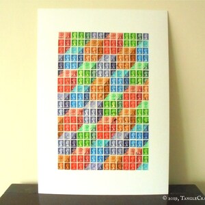 Multicolour Postage Stamp Art | Upcycled Geometric Wall Art Unframed ...