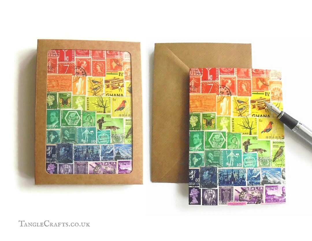 Rainbow Notecard Set, Postage Stamp Note Card Box of 4 or 8 Cards ...