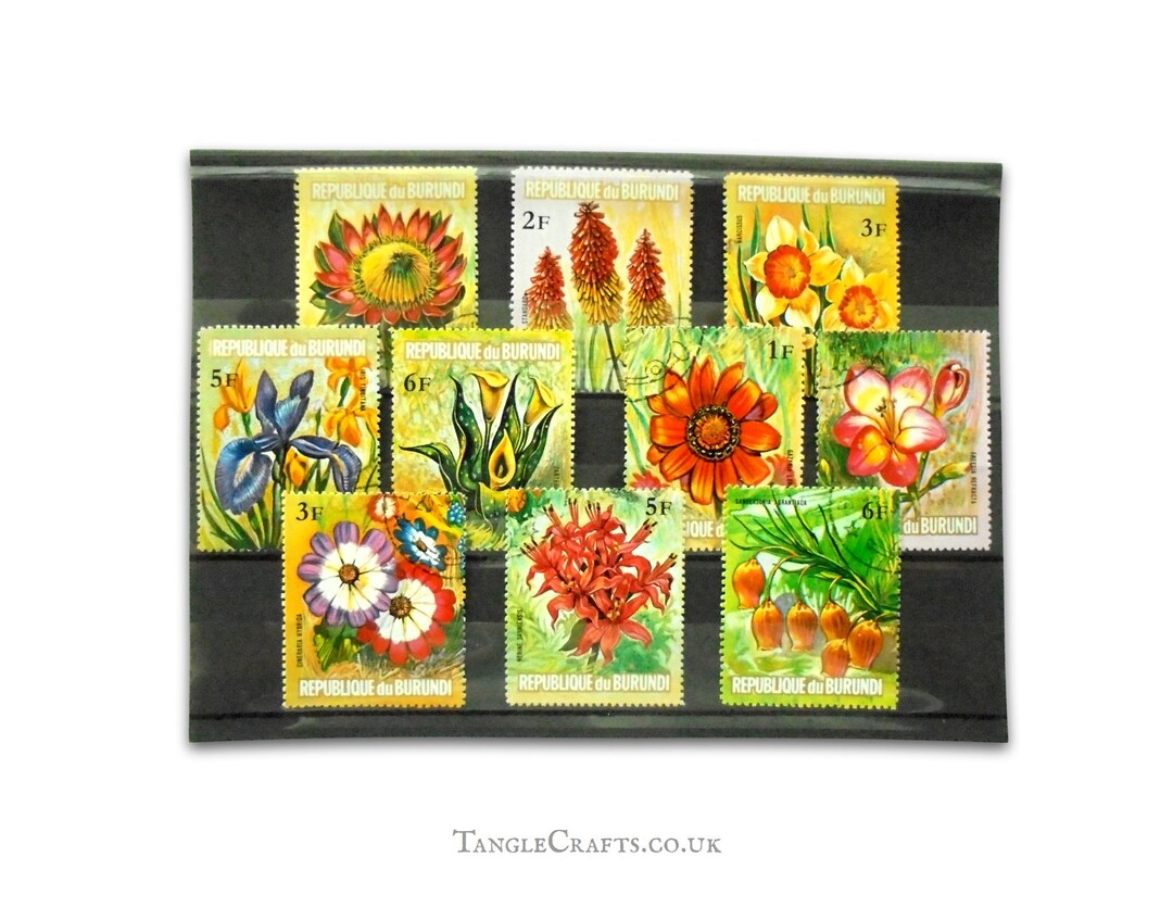 Large Flower Stamps With Gold Detail Vintage Postage Stamp - Etsy