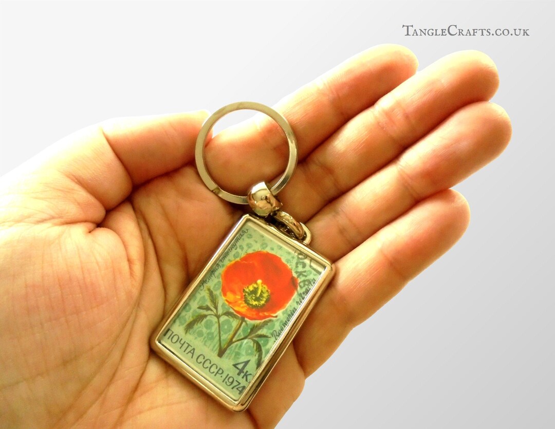 Red Poppy Keyring 1974 Postage Stamp Keychain Upcycled Vintage Postal ...