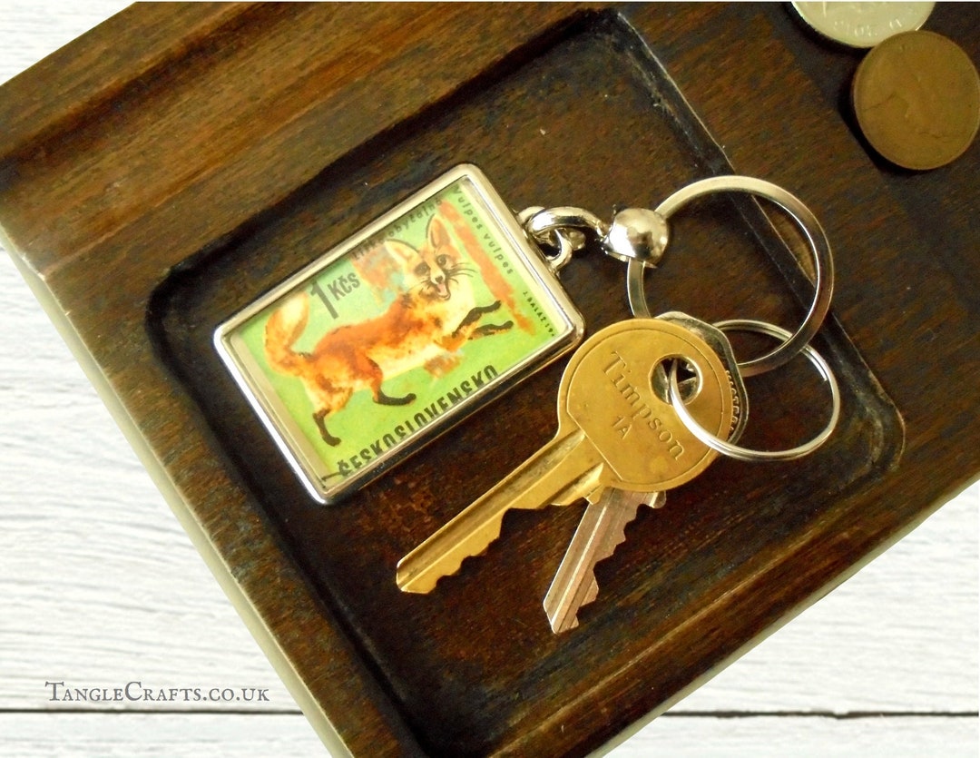 Red Fox Keychain, Vintage Postage Stamp Keyring | Upcycled Woodland ...