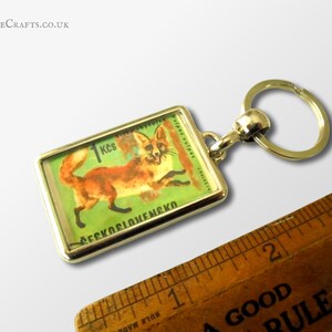 Red Fox Keychain, Vintage Postage Stamp Keyring | Upcycled Woodland ...