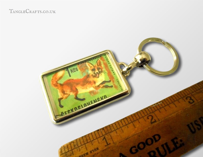 Red Fox Keychain, Vintage Postage Stamp Keyring | Upcycled Woodland ...