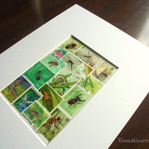Bugs & Insects Artwork, Unframed Collage of Upcycled Postage Stamps ...