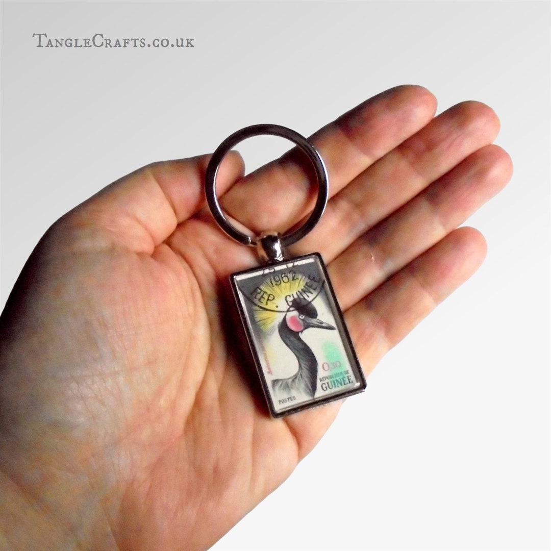 Black Crowned Crane Keychain, Upcycled Postage Stamp Keyring | African ...