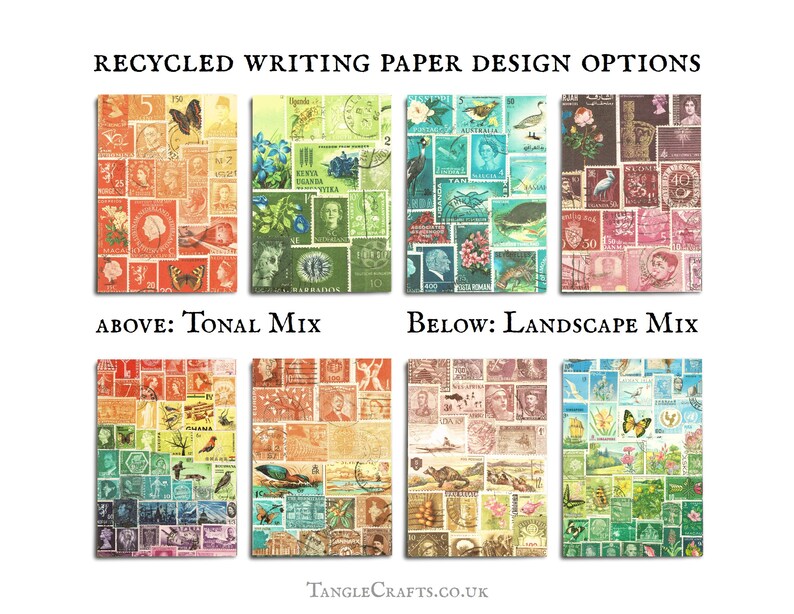 Recycled Writing Paper Set Sunset Heron Postal Stamp Art Print • Boho ...
