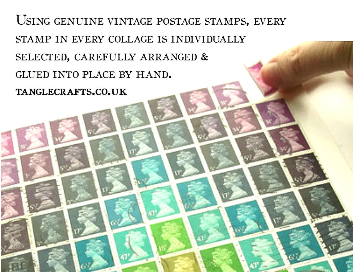 Postage Stamp Art Framed Wall Art | Upcycled British Postal Collage Art ...