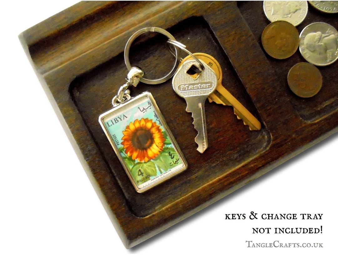 Sunflower Keyring, Postage Stamp Keychain | Upcycled Vintage Floral ...