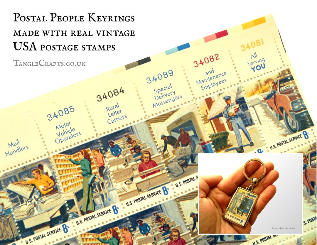 Postal Service Keychain, Upcycled Vintage Postage Stamp | Quirky Retro ...