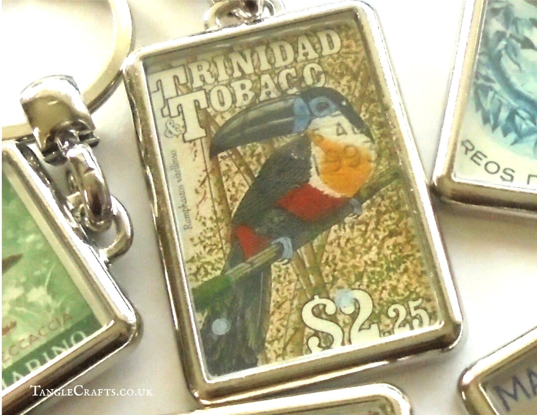 Toucan Keychain - Real Postage Stamp Keyring | Native Caribbean Bird on ...