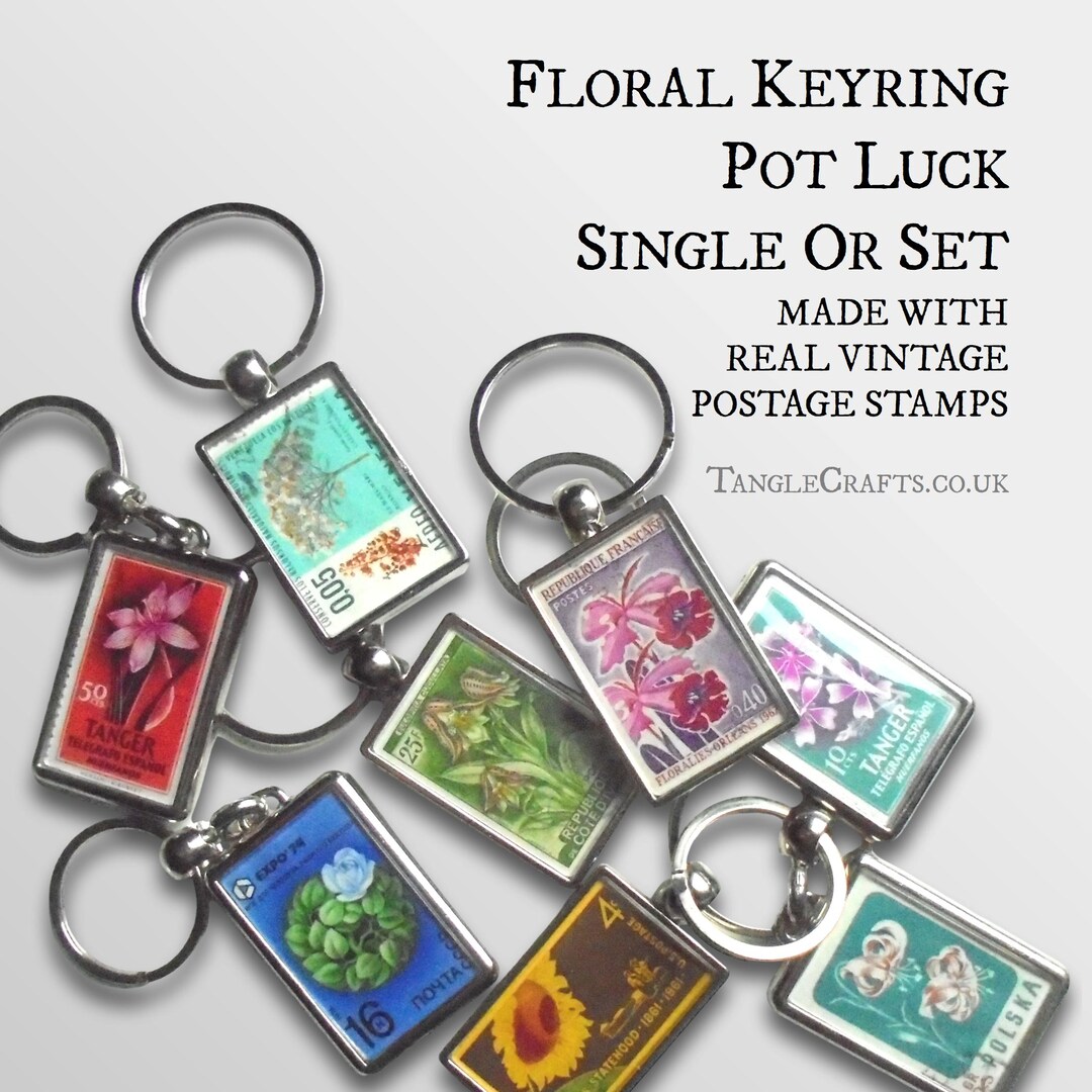 Flower Postage Stamp Keyring - Single or Mixed Set | Real Upcycled ...