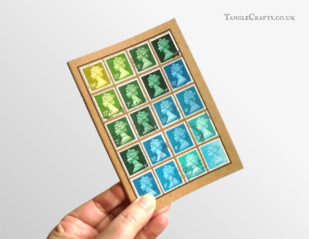Postage Stamp Notebook in Green Turquoise Teal Ombre | Upcycled British ...