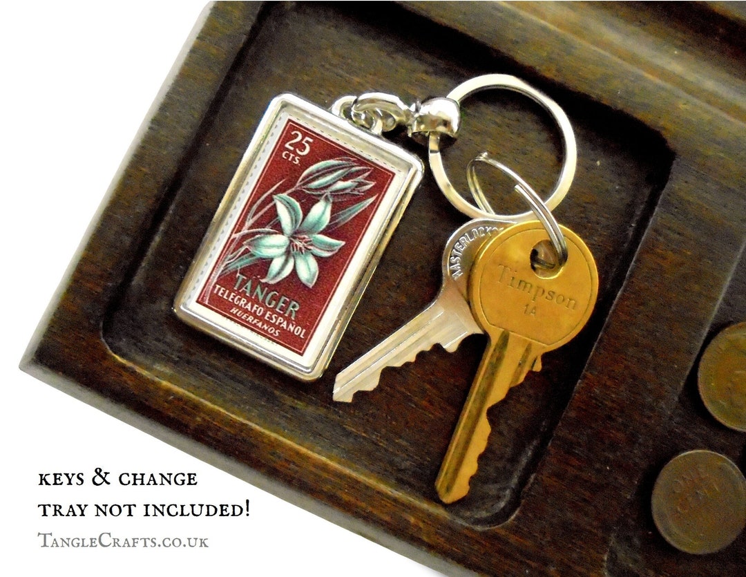 Lily Keychain, Retro Ephemera Keyring | Green & Brown Flower, Cyanotype ...
