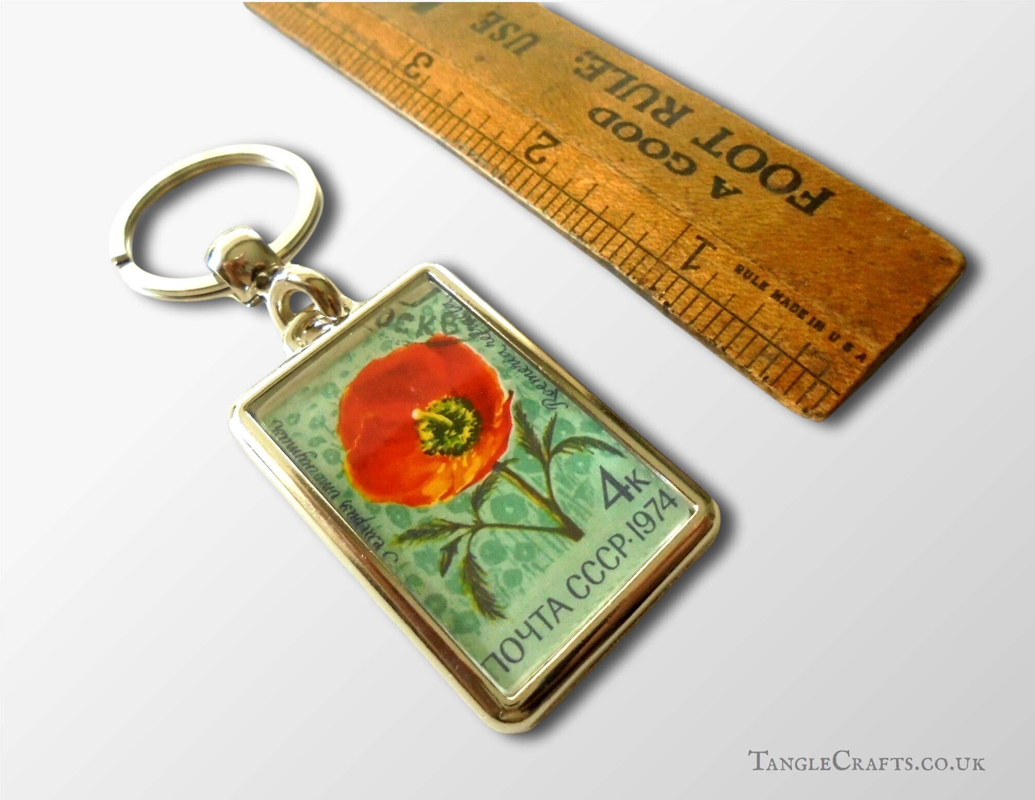 Red Poppy Keyring - 1974 postage stamp keychain | upcycled vintage ...