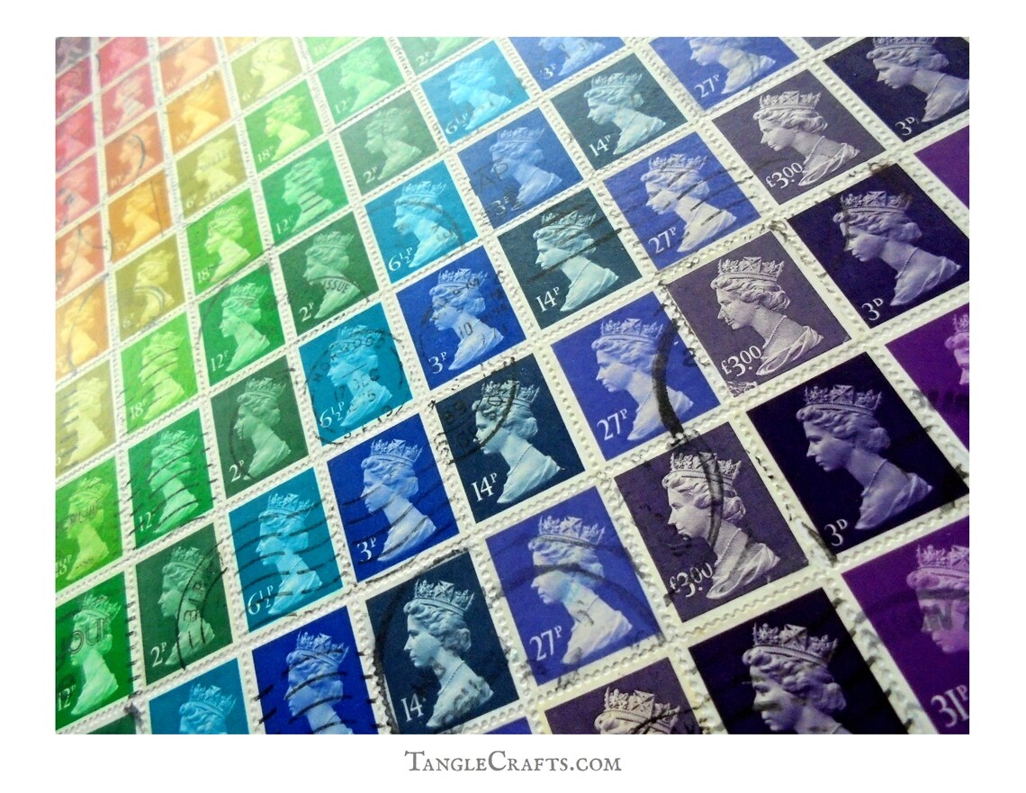 Rainbow Postage Stamp Decor, Ready to Frame | Colourful Unframed ...