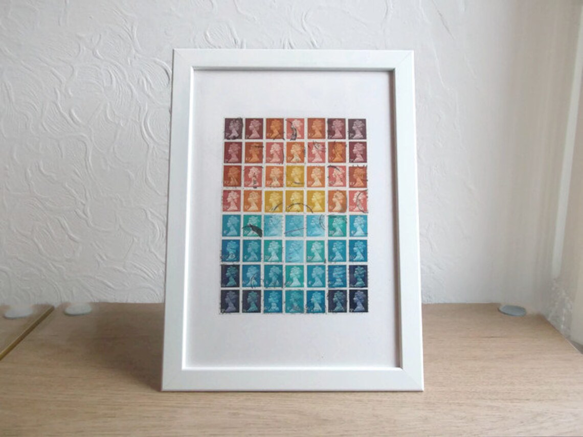 Postage Stamp Art Framed Wall Art | Upcycled British Postal Collage Art ...