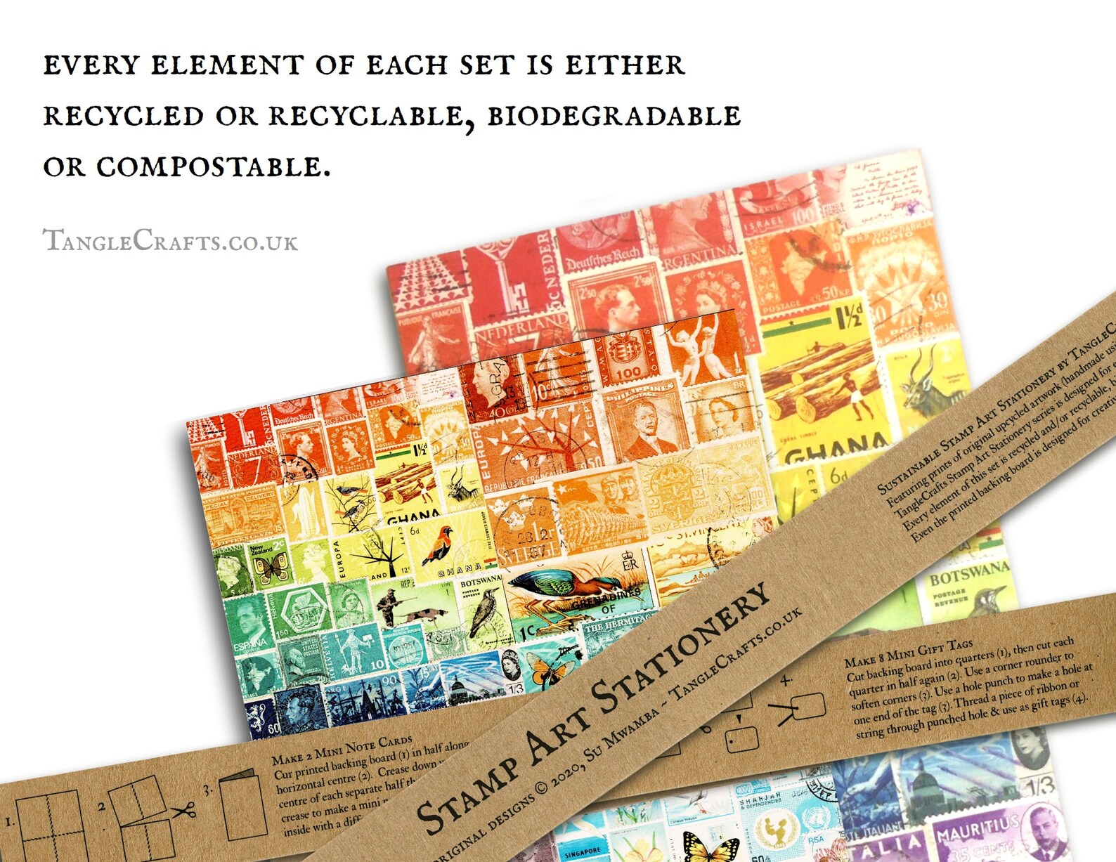 Recycled Writing Paper Set Sunset Heron Postal Stamp Art Print • Boho ...