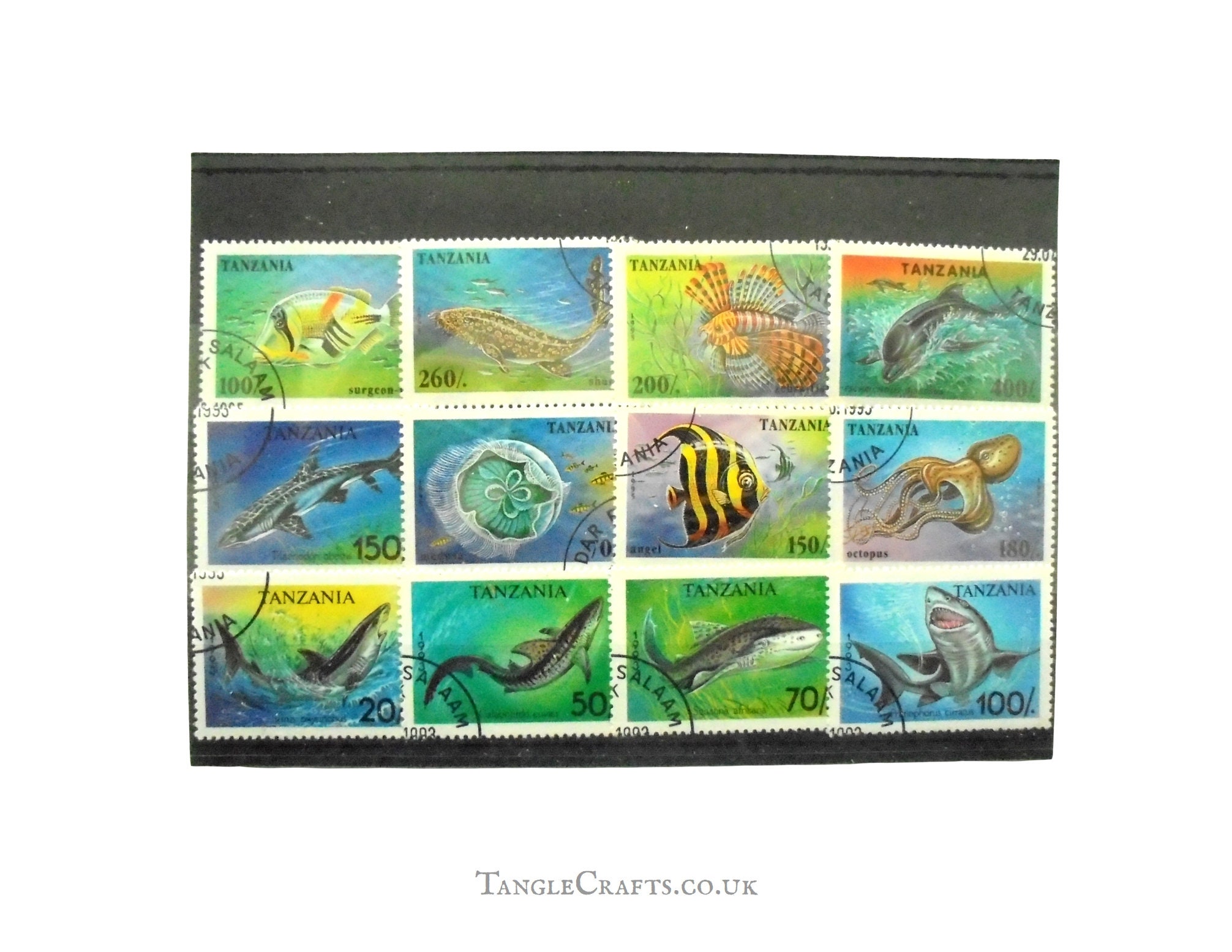 Paper Ephemera Paper 1990s Postage Stamp Mix Fish Sharks & Sea LIfe ...