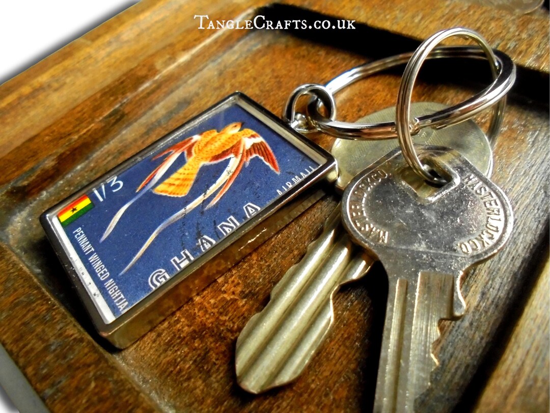 Nightjar Keyring, Upcycled Postage Stamp, Ghana Keychain | Bugeater ...