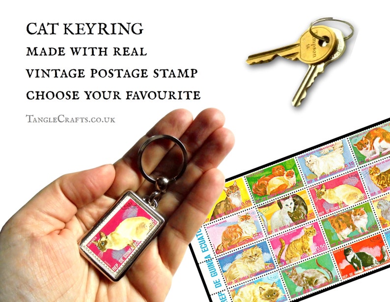 Siamese Cat Keychain, Pink Postage Stamp Keyring | Feline Philately ...