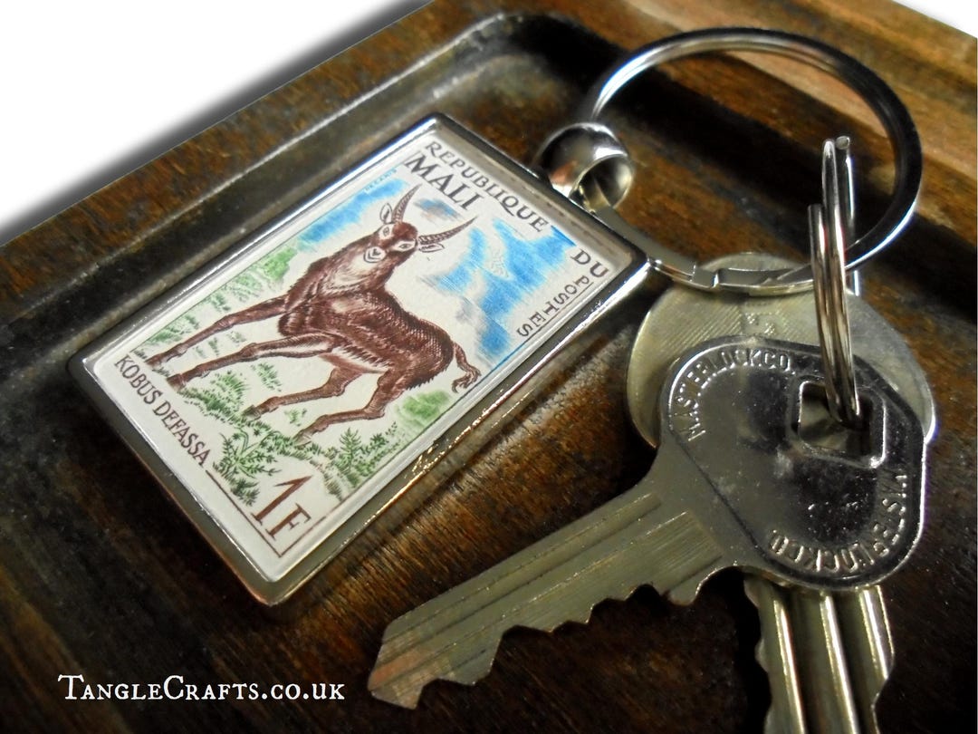 Antelope Keychain, Vintage Postage Stamp Keyring | Horned Male ...