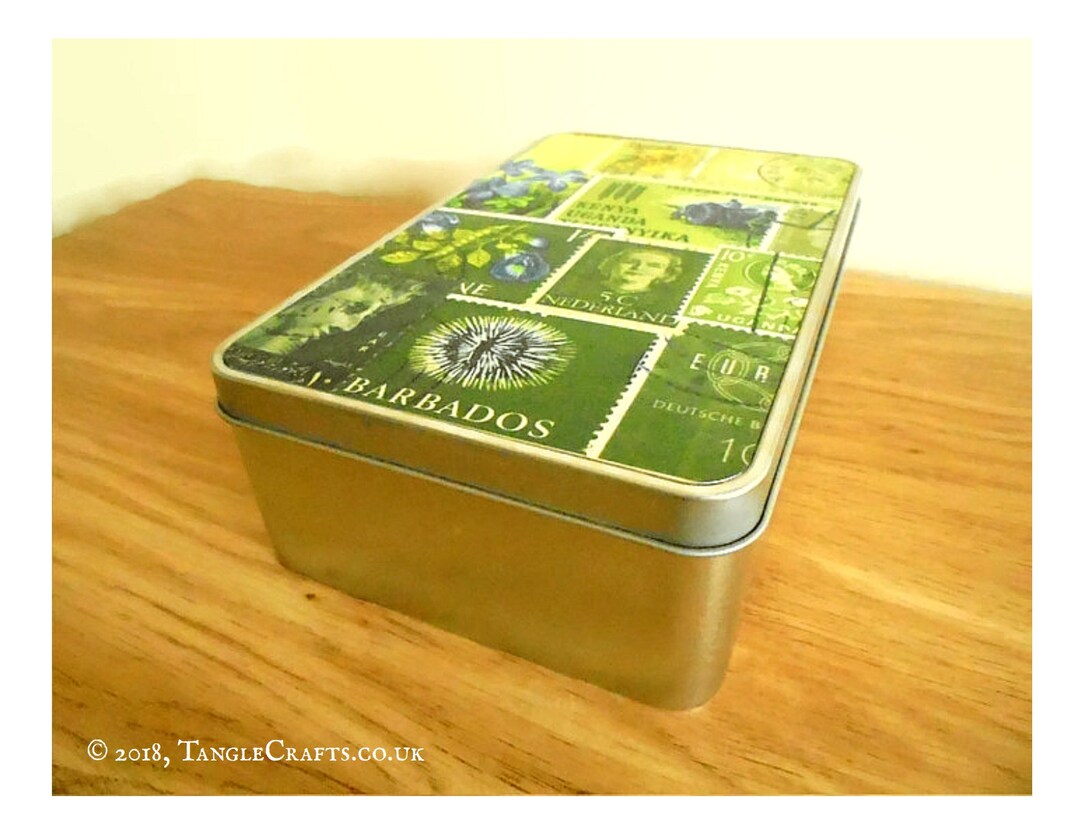 Postage Stamp Storage Tin Green Postal Art Print Gift Idea Decorative ...