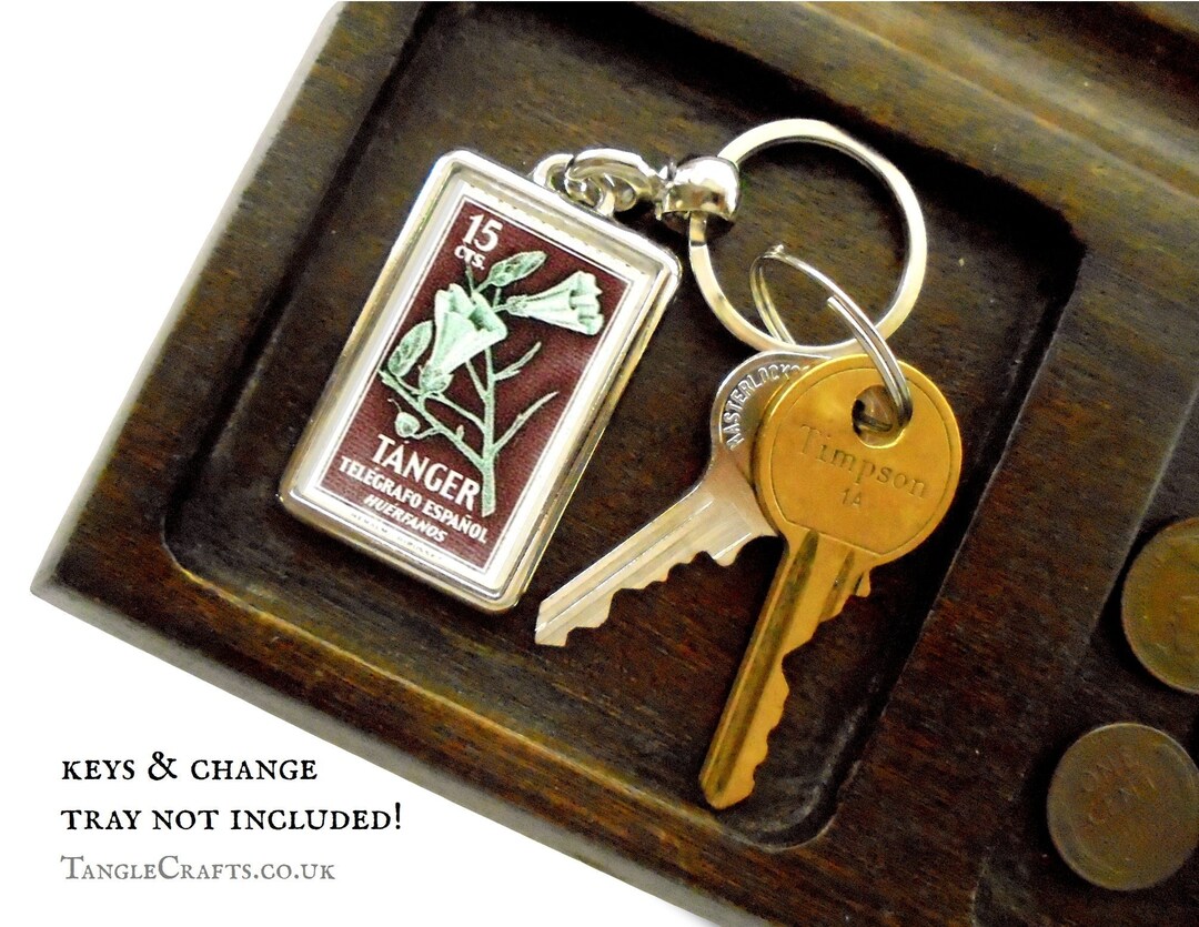 Green & Brown Floral Keychain, Retro 1950s Keyring | Stems Buds Flowers ...