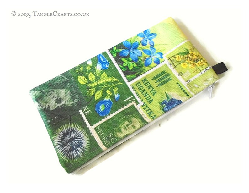 Pencil Case Zipper Pouch Green Postage Stamp Print | Etsy
