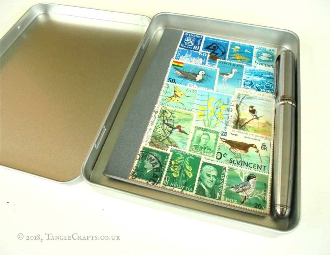 Postage Stamp Stationery Tin - C6 Hinged Storage Tin for Office, Fits ...