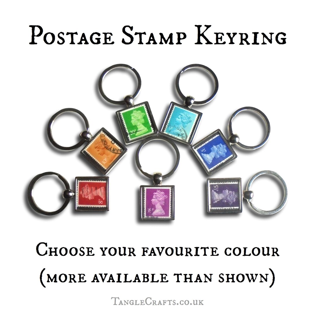 Machin Postage Stamp Keyring, Choose Any Colour - Square Metal GB ...