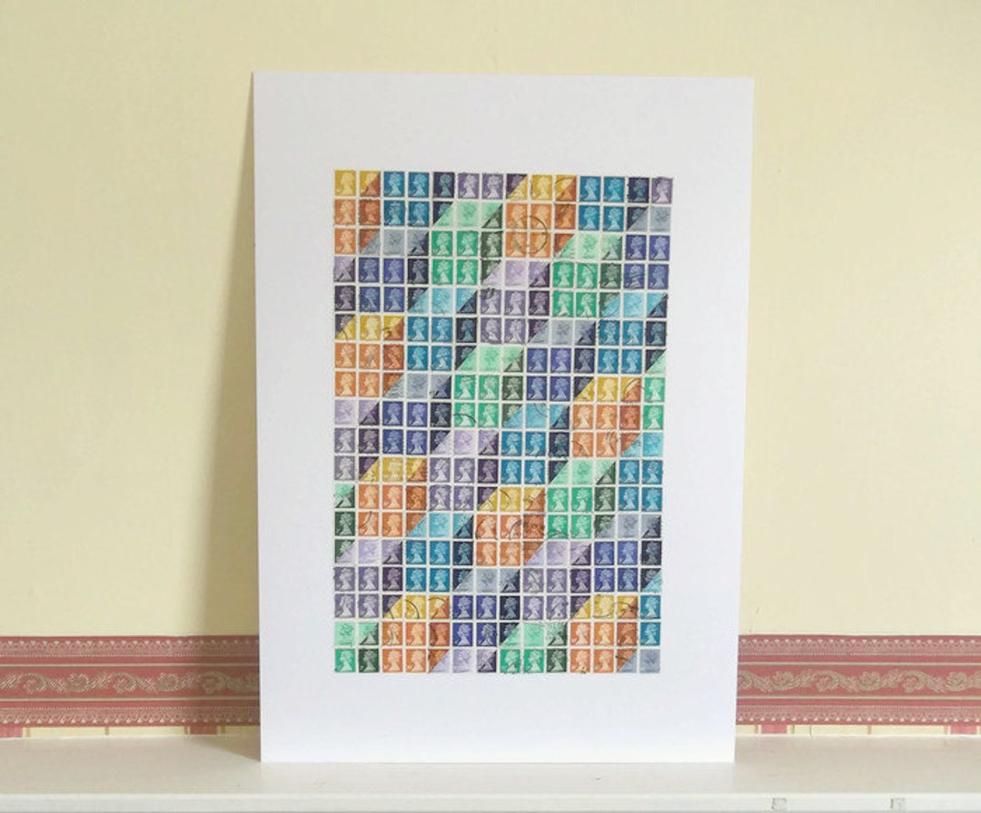Multicolour Postage Stamp Art | Upcycled Geometric Wall Art Unframed ...