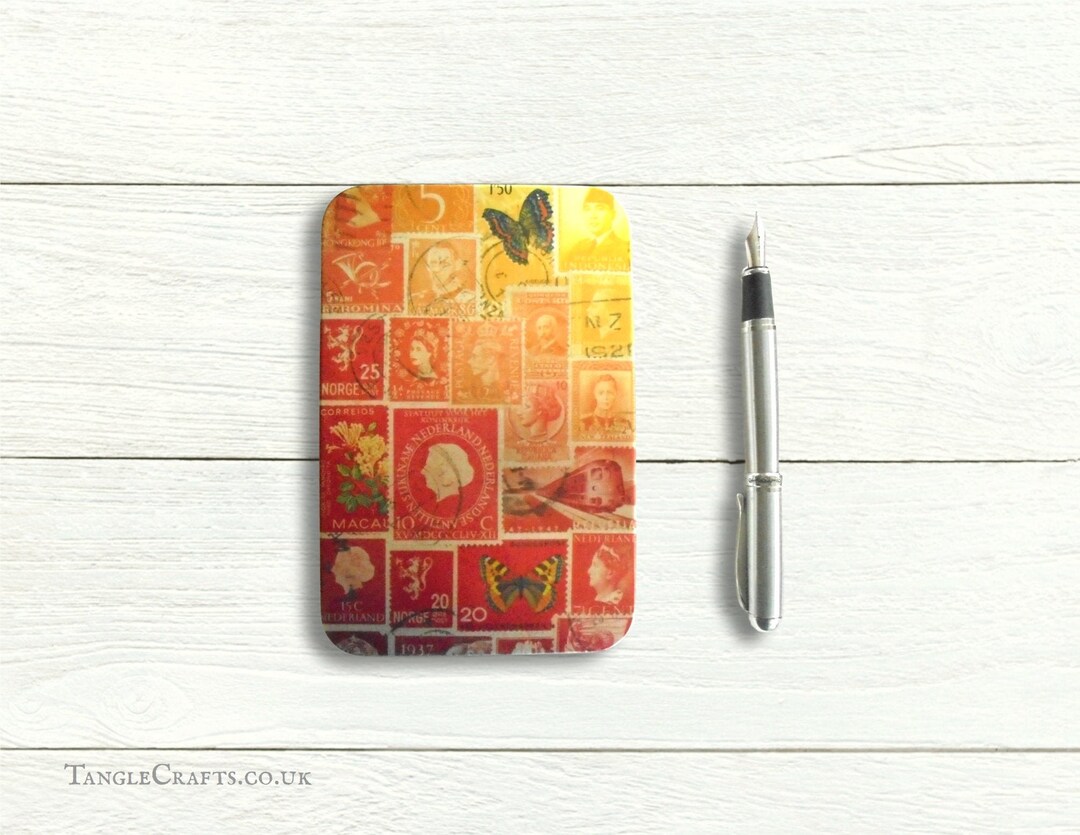 Postcard Storage Tin, Postage Stamp Print | 4x6 Stationery Box With ...