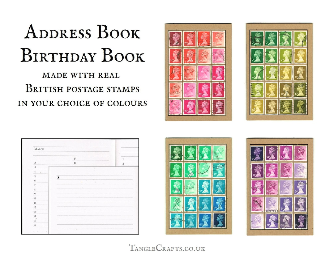 Upcycled Address Book • Colourful Postage Stamp A-Z Book & Notebook Set ...