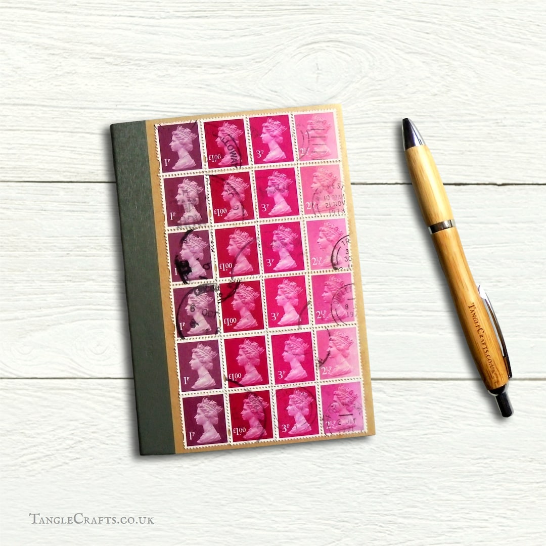 Pink Ombre Notebook, Decorated With Real British Stamps Upcycled Machin ...