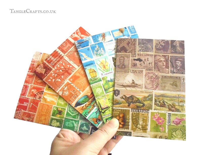 Mixed Note Card Set Postage Stamp Print Collection Boho | Etsy