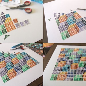 Multicolour Postage Stamp Art | Upcycled Geometric Wall Art Unframed ...