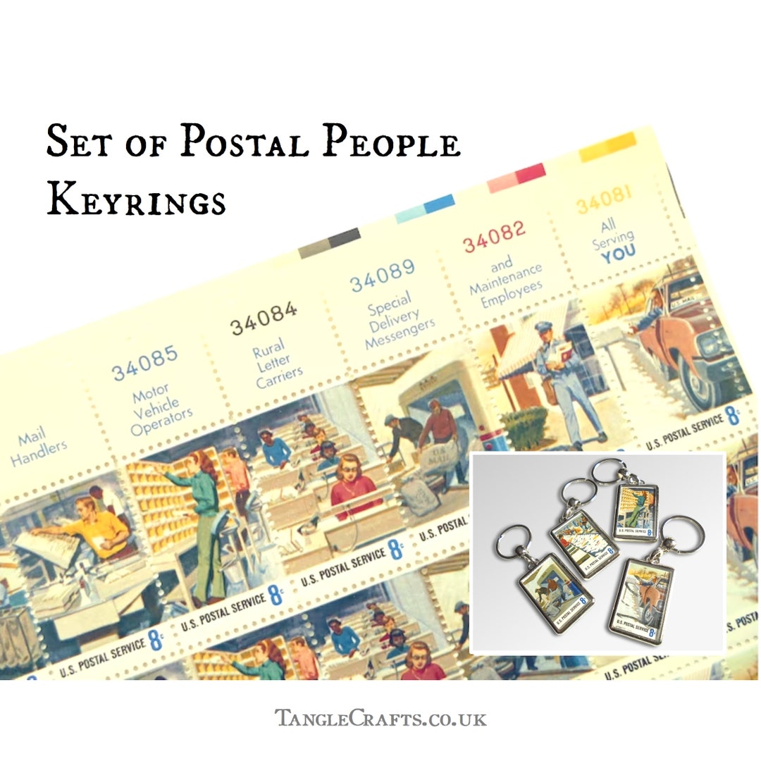 Post Office Worker Keychain, Recycled Vintage Postage Stamp in Metal ...