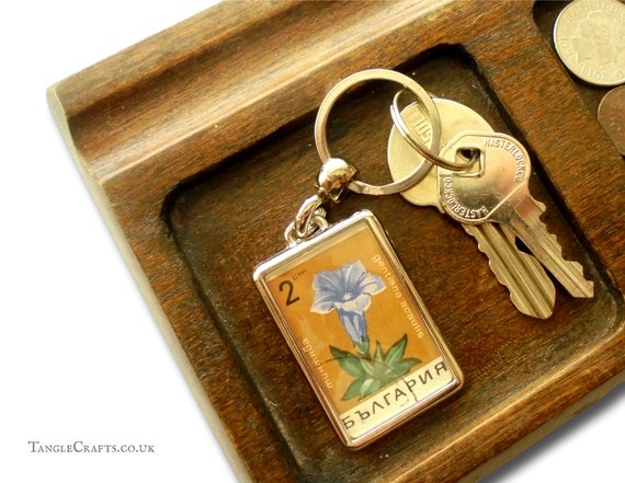 Retro Gentian Postage Stamp Keyring Upcycled Postal Stamp - Etsy