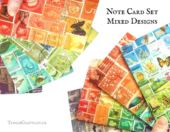 Mixed note card set postage stamp print collection boho | Etsy