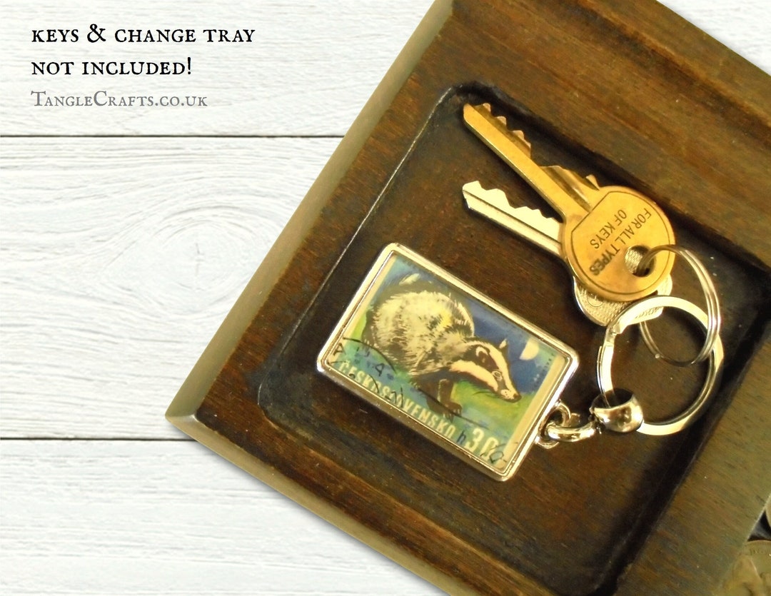 Badger Keyring, Vintage Postage Stamp Keychain | European Forest Animal ...