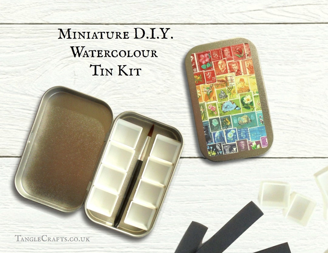 Mini DIY Watercolour Kit - Tin, Empty Pans, Magnets, Paintbrush | Urban ...