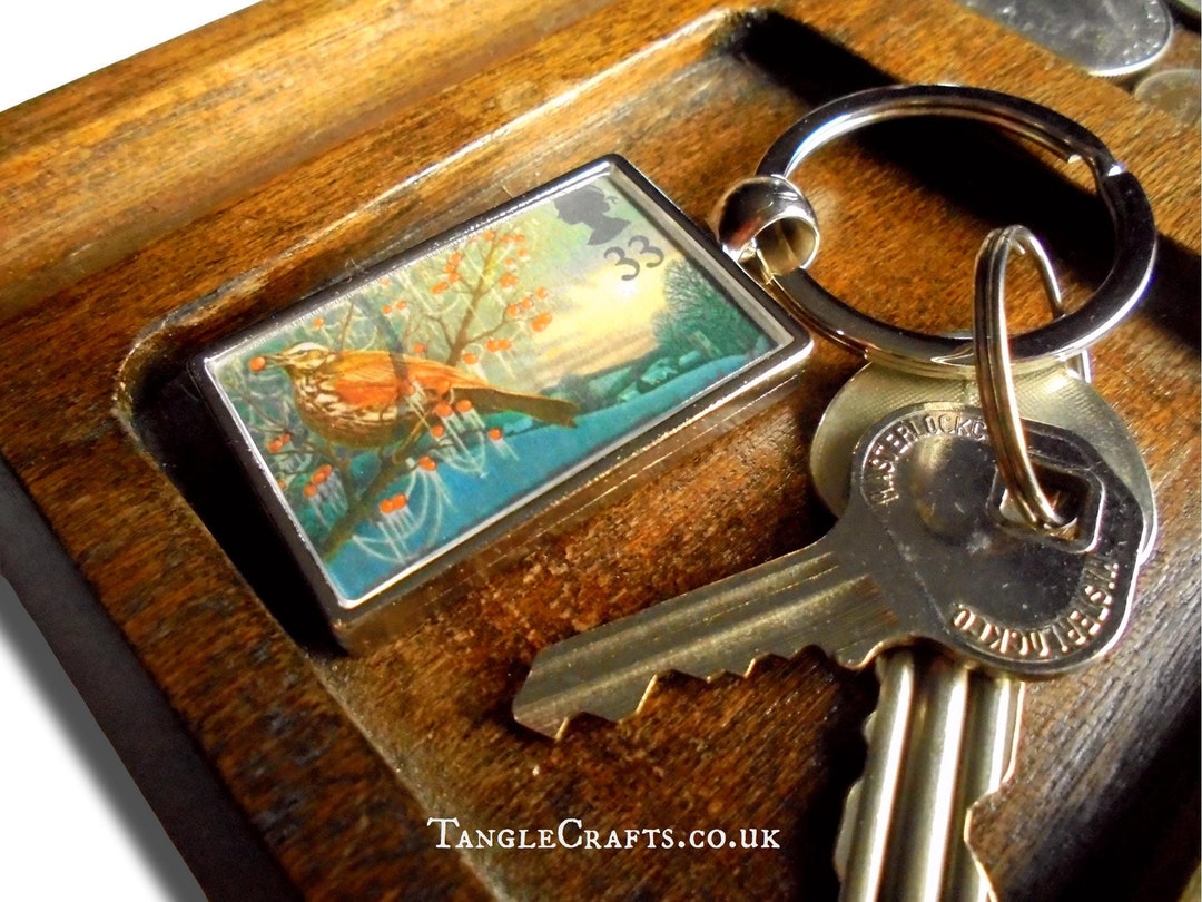 Redwing Keyring, Bird & Berries Keychain | Thrush in Tree Eating Frosty ...