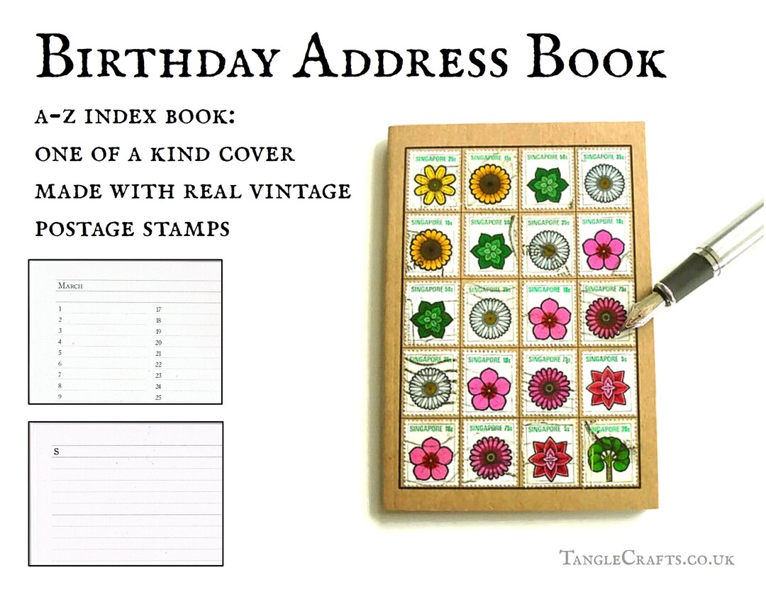 Retro Flowers Address Book, Upcycled 70s Stamps • A6 Kraft A-Z Index ...