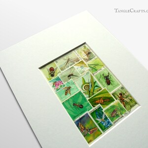 Bugs & Insects Artwork, Unframed Collage of Upcycled Postage Stamps ...