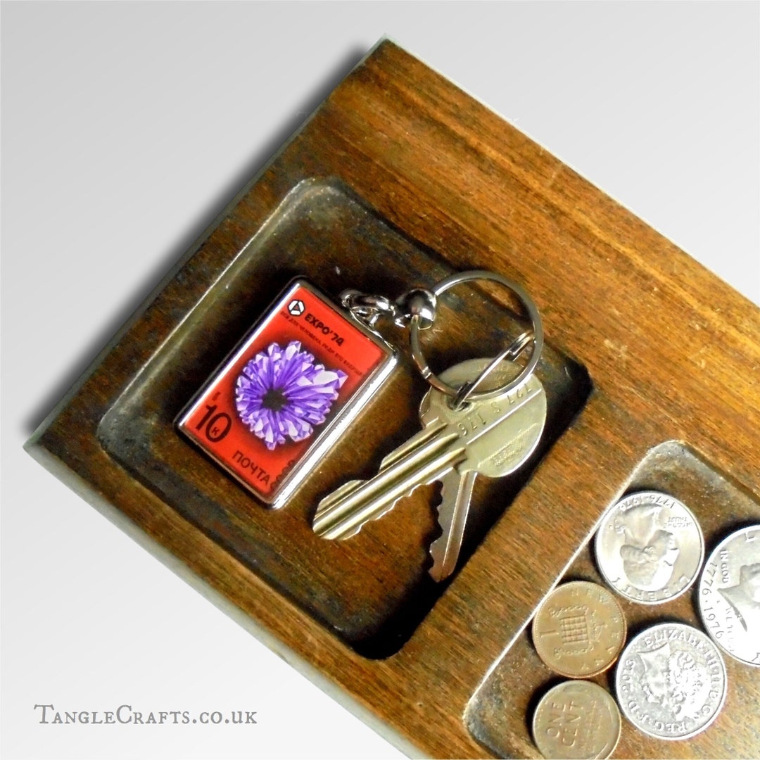 Purple Amethyst Keyring - Upcycled Postage Stamp Keychain | Crystal ...