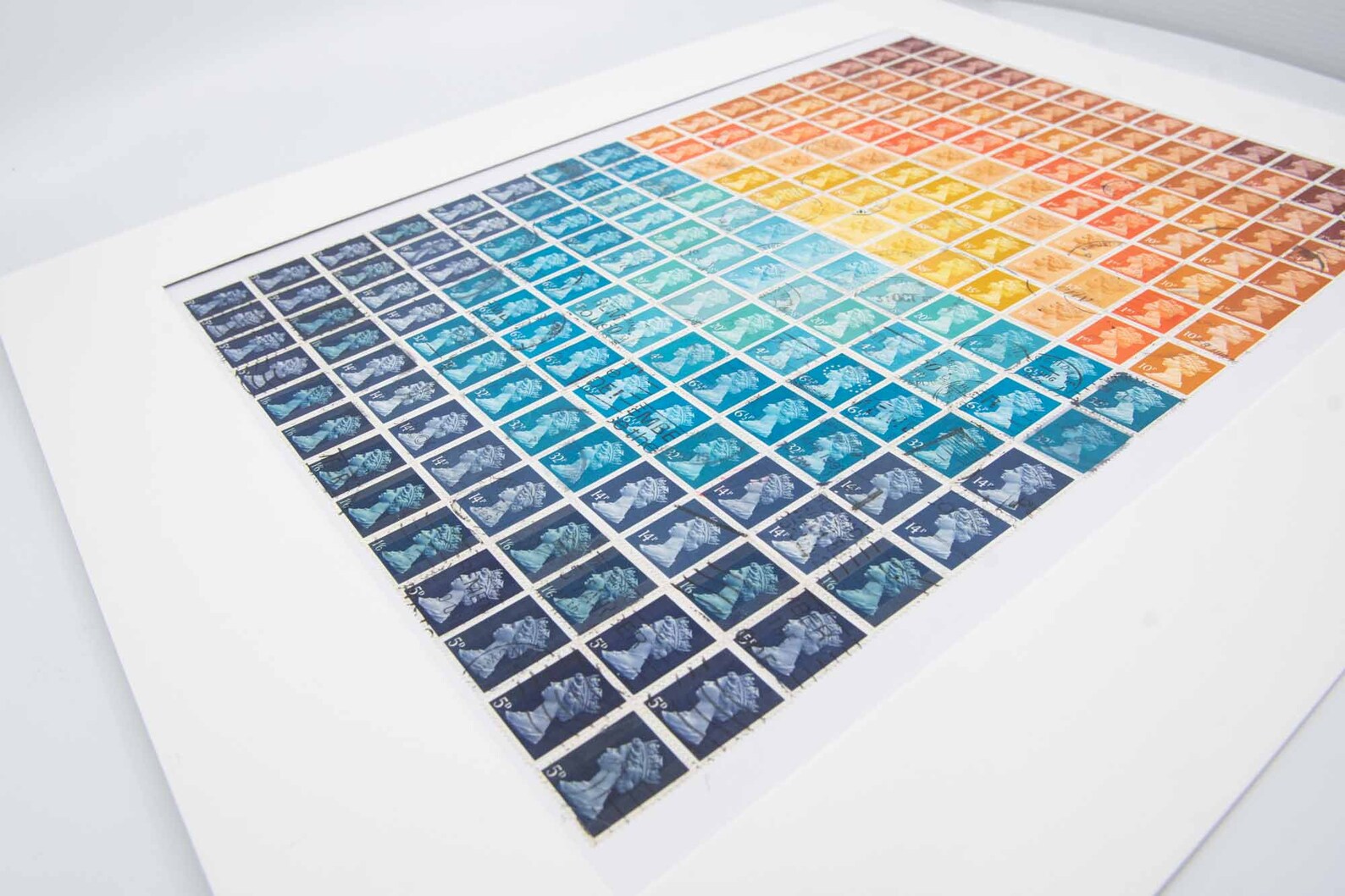 Sunset Sea Postage Stamp Art Upcycled Abstract Orange Blue | Etsy