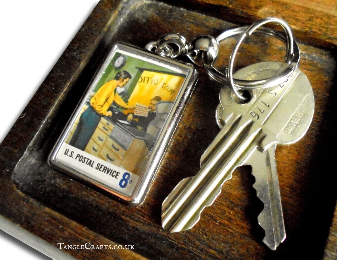 Post Office Keychain - Counter Clerk, Vintage 1973 USA Postage Stamp ...
