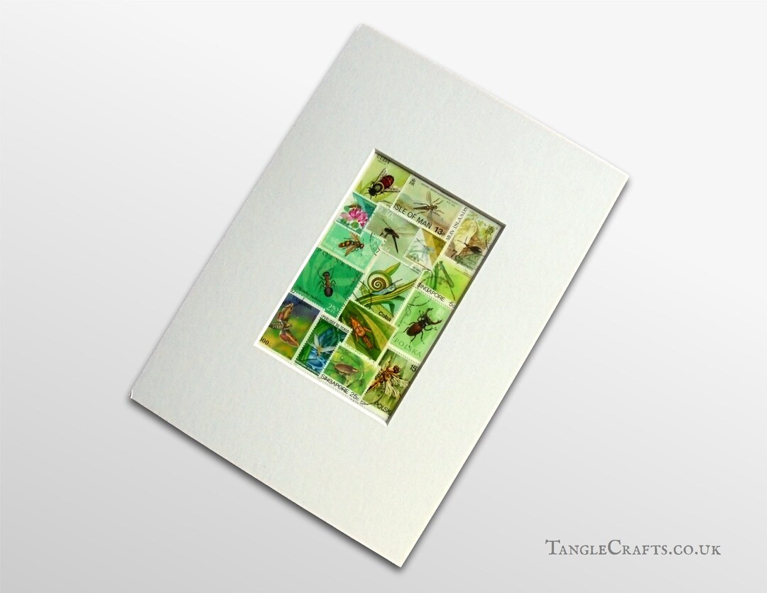 Bugs & Insects Artwork, Unframed Collage of Upcycled Postage Stamps ...