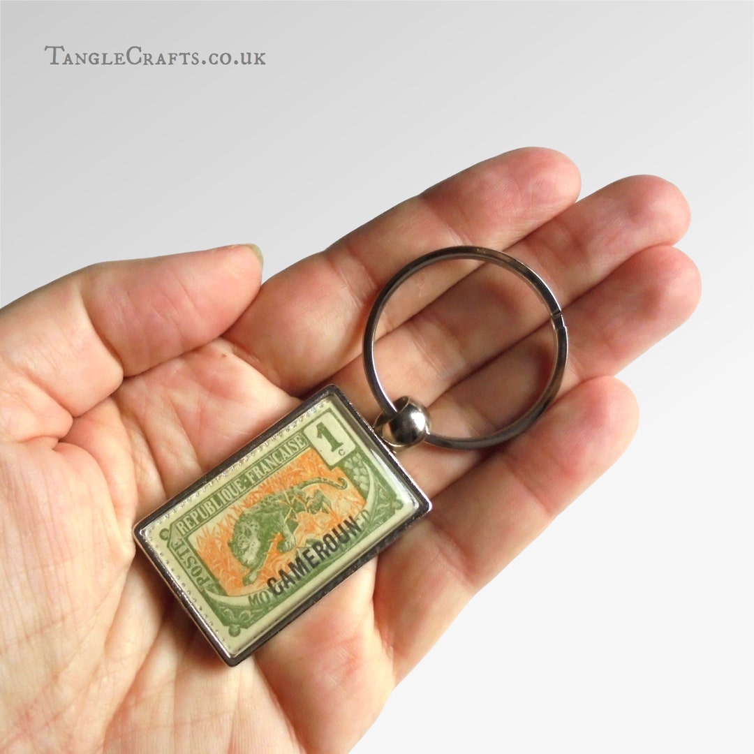 Prowling Leopard Keyring, Antique Postage Stamp Keychain | Recycled ...