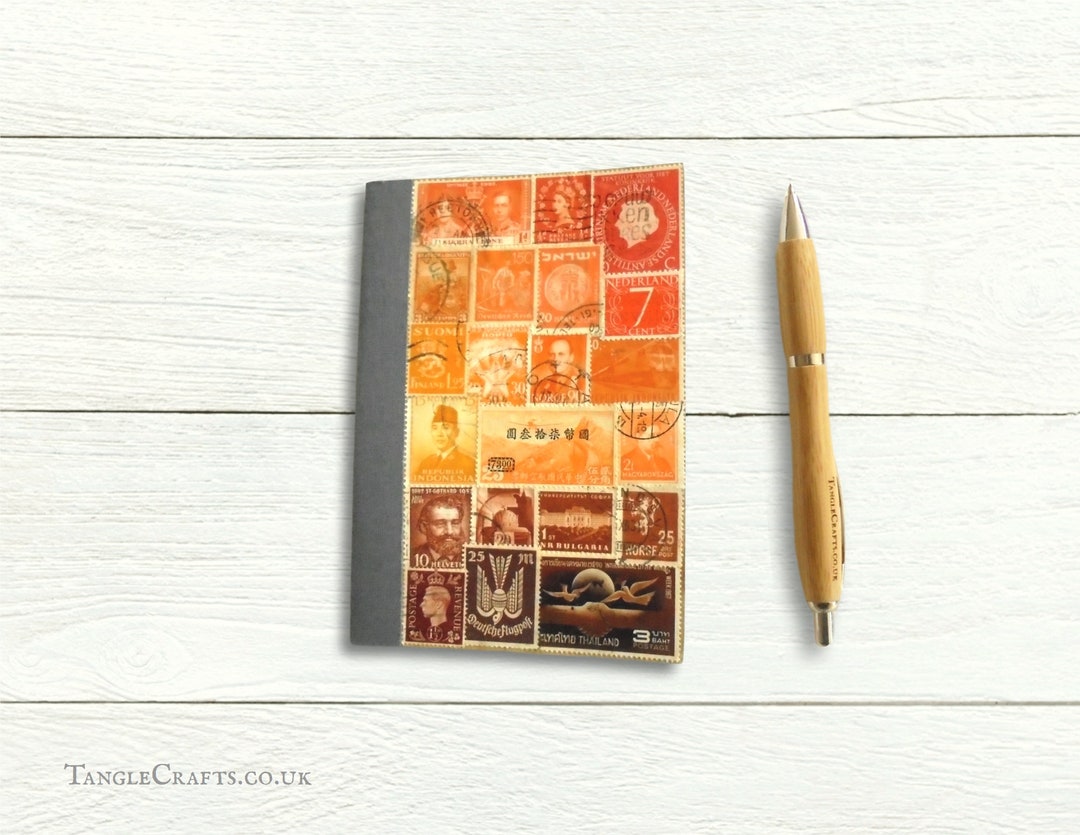 Undated Journal, Upcycled Postage Stamp Sunset Travel Diary • Boho ...